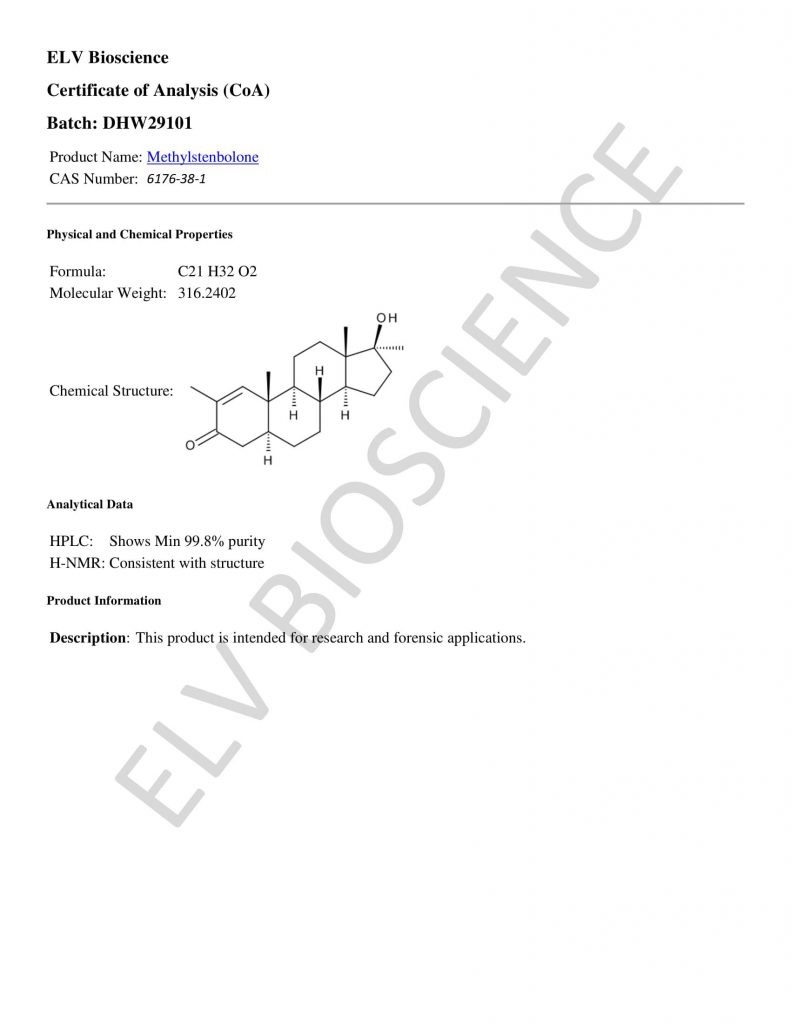 Methylstenbolone Certificate of Analysis - ELV BIOSCIENCE